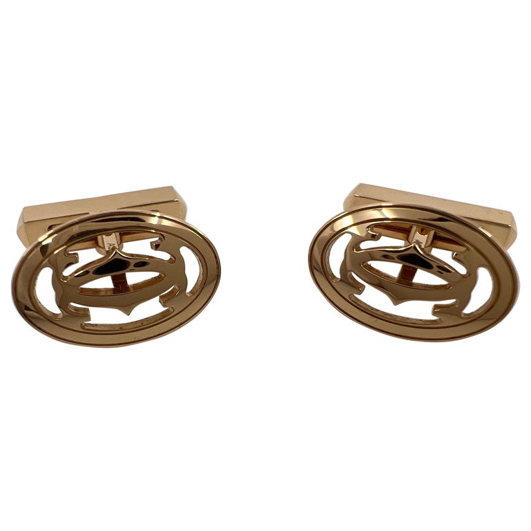 Rare Cartier Double C De Cartier Geometric 18k Rose Gold Cufflinks For ...