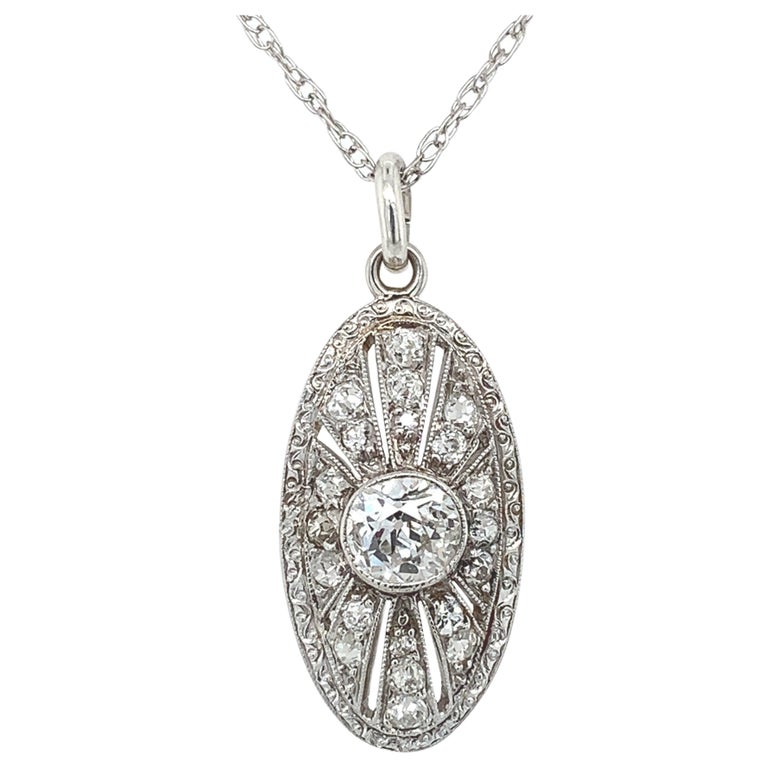 Platinum Deco .67cttw Diamond Pendant For Sale at 1stDibs
