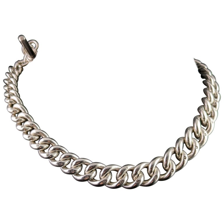 Antique Sterling Silver Albert Chain, Heavy, Watch Chain For Sale at ...