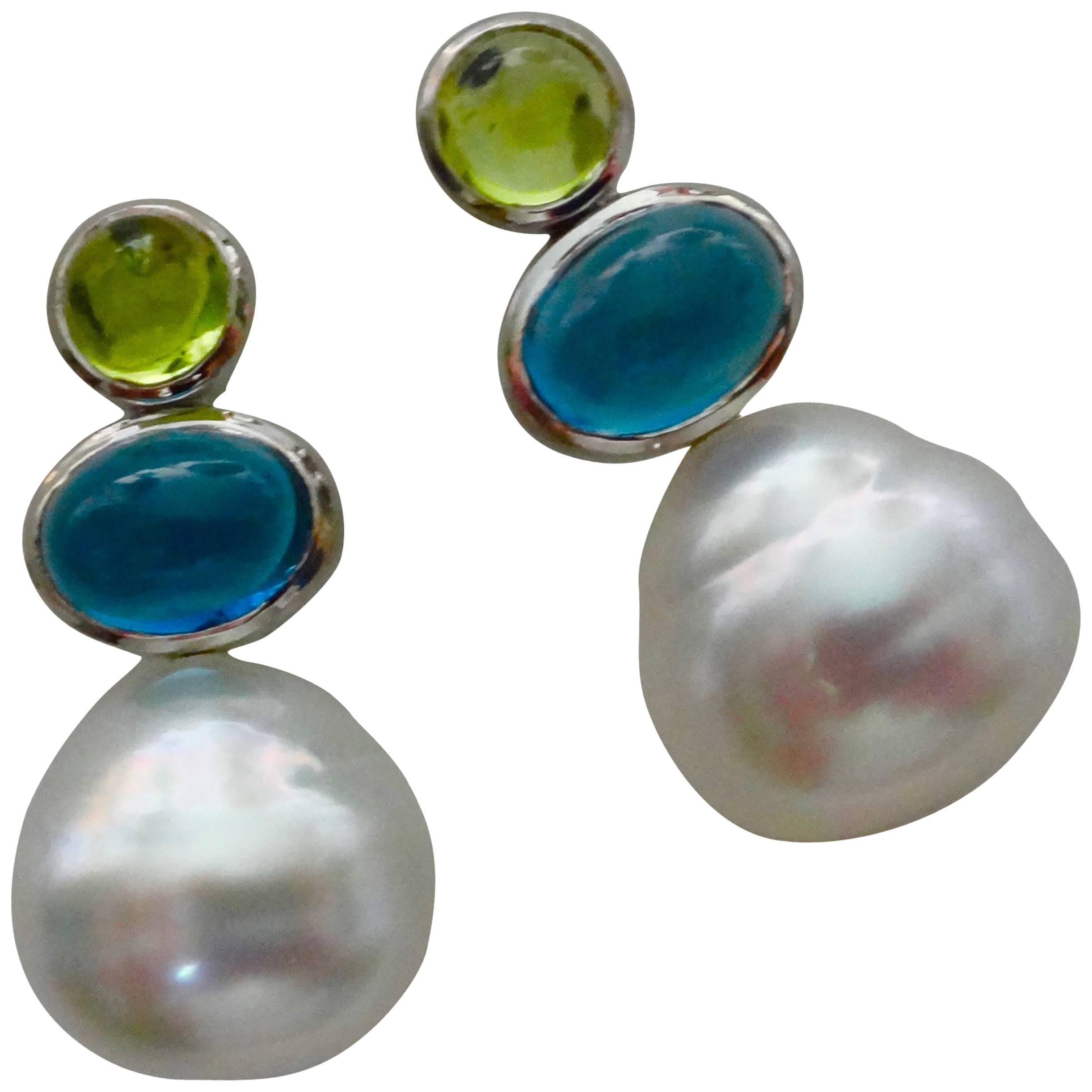 Paspaley Baroque South Seas Pearls Peridot Blue Topaz Cabochon Drop ...
