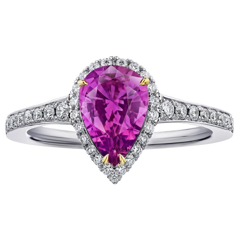 1.81 Carat Pear Shape Pink Sapphire and Diamond Ring For Sale at 1stDibs