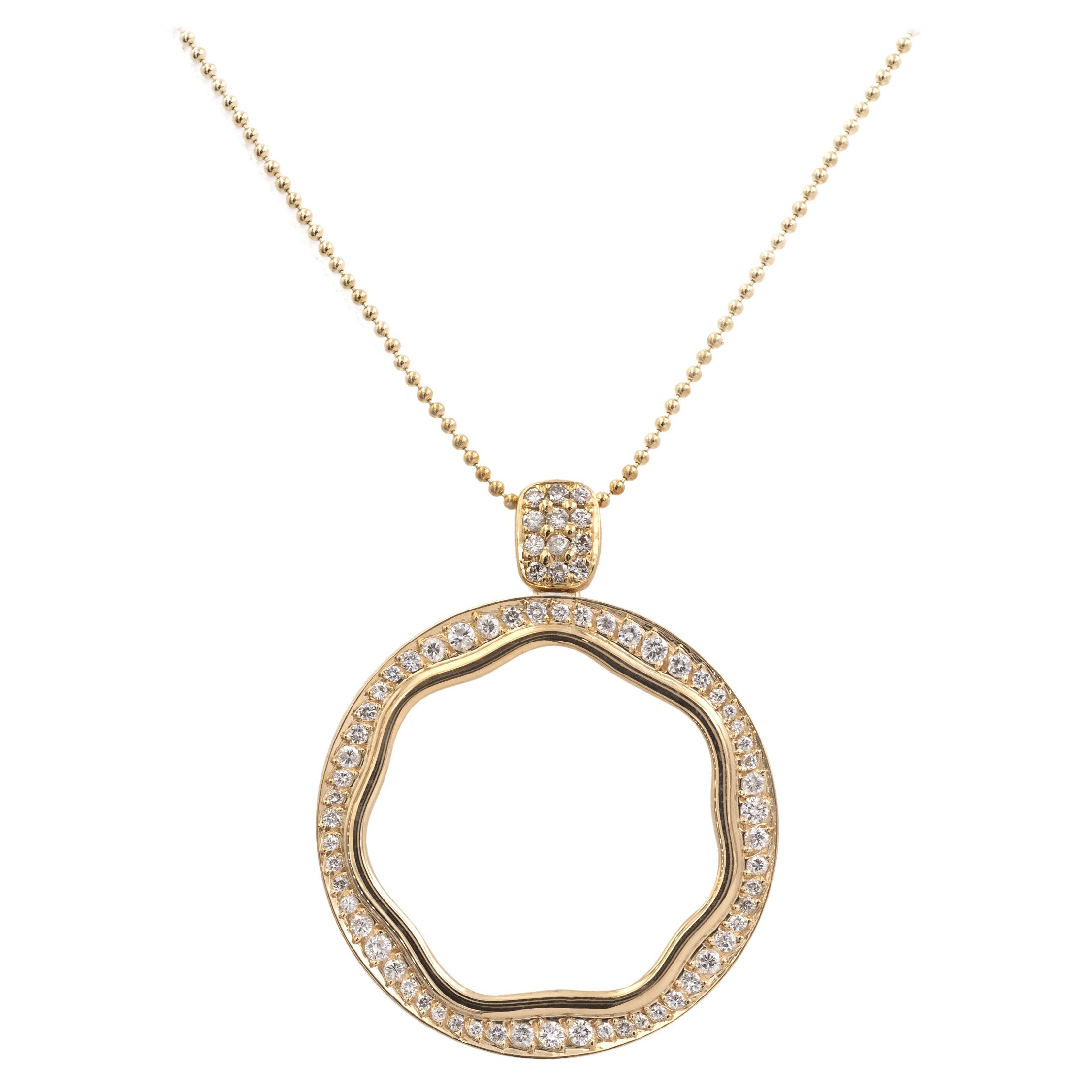 18 Karat Large Pavé Diamond Moon Pendant Necklace For Sale at 1stDibs ...