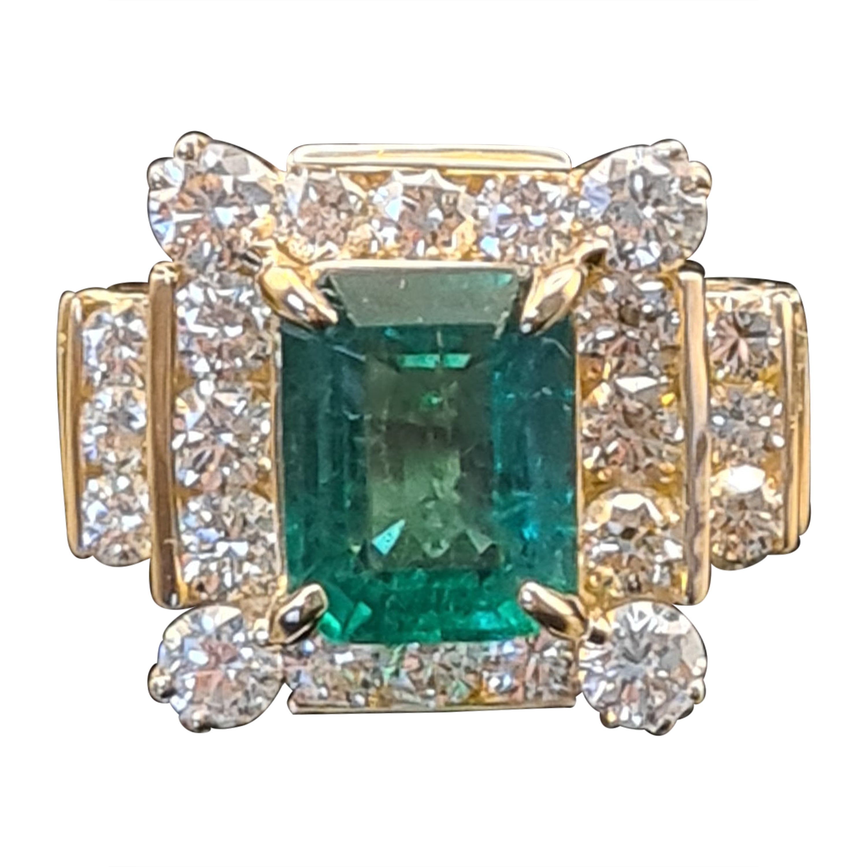 GIA Certified 1.90 Carat Emerald and Diamond Ring with a 14k Gold Mount ...