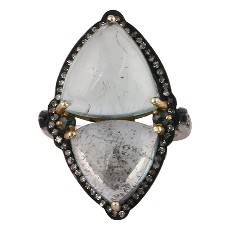 Gold Diamond , sterling Silver Aquamarine Cocktail Finger Ring For Sale ...