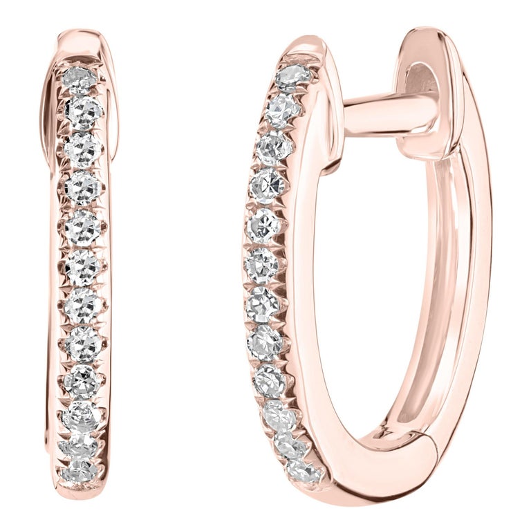 Luxle Round Single Cut Pave Diamond Hoop Earrings in 18k Rose Gold For ...