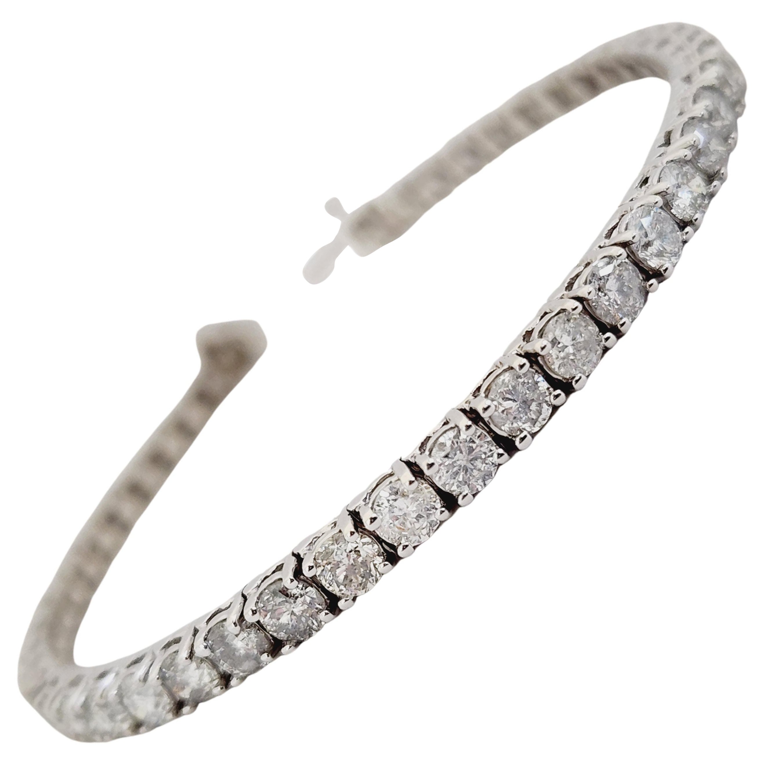 8.75 Carat Round Brilliant Natural Diamond Tennis Bracelet 14 Karat White Gold For Sale at 1stDibs