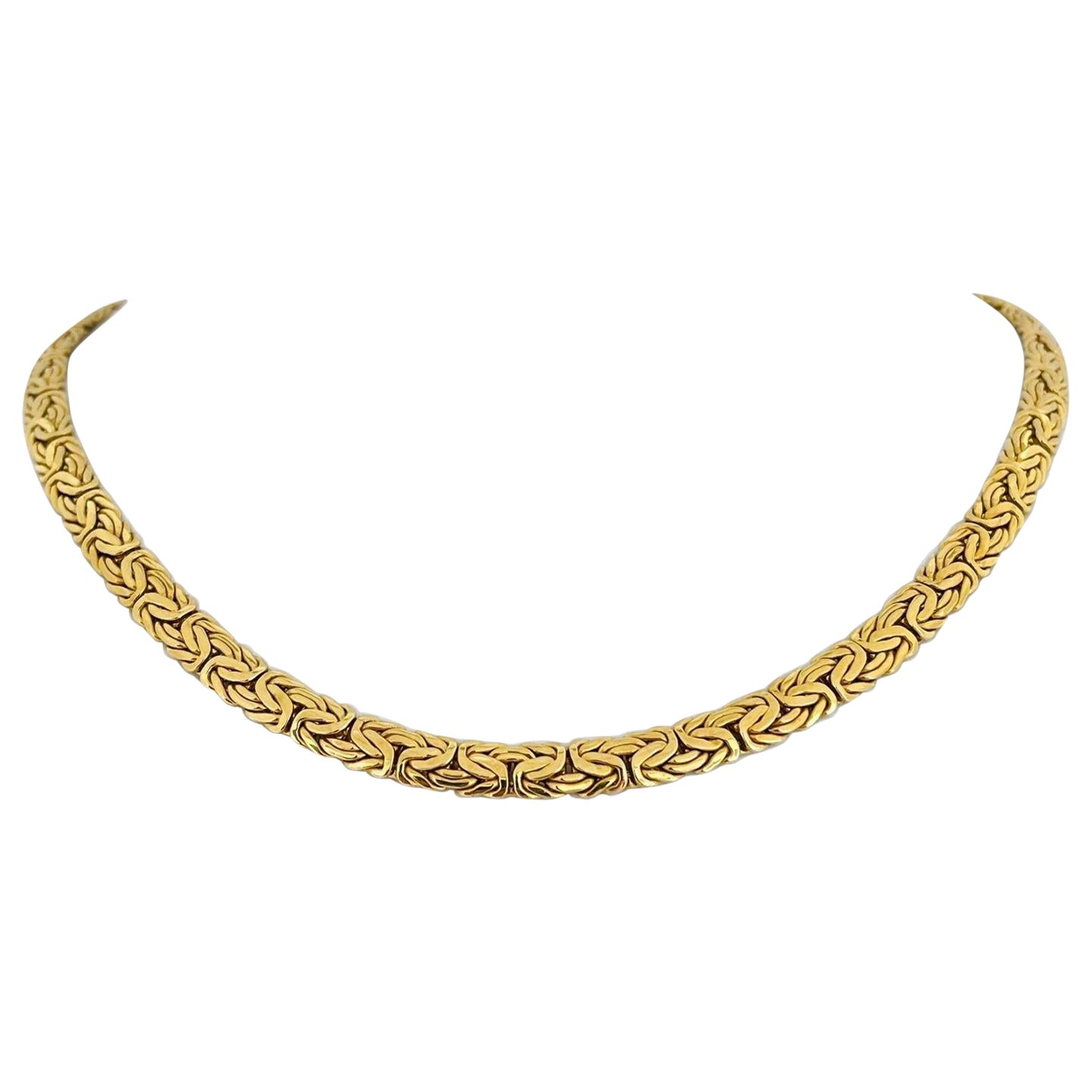14 Karat Yellow Gold Solid Squared Byzantine Link Chain Necklace, Italy ...