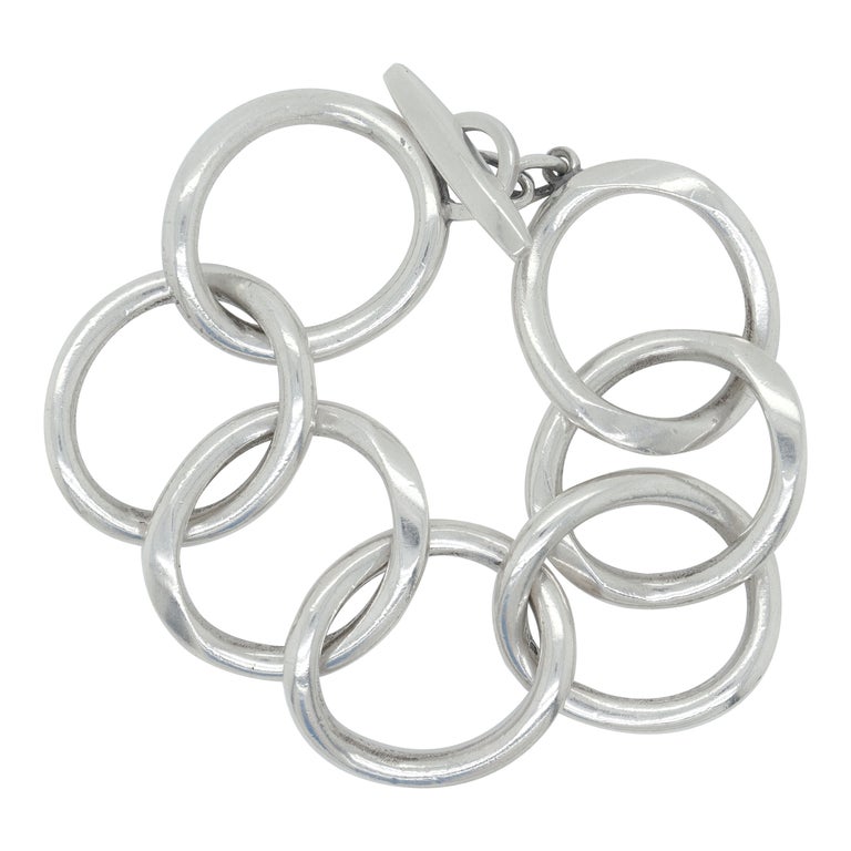 Signed Handmade Danish Modern Sterling Silver Large Link Bracelet by ...