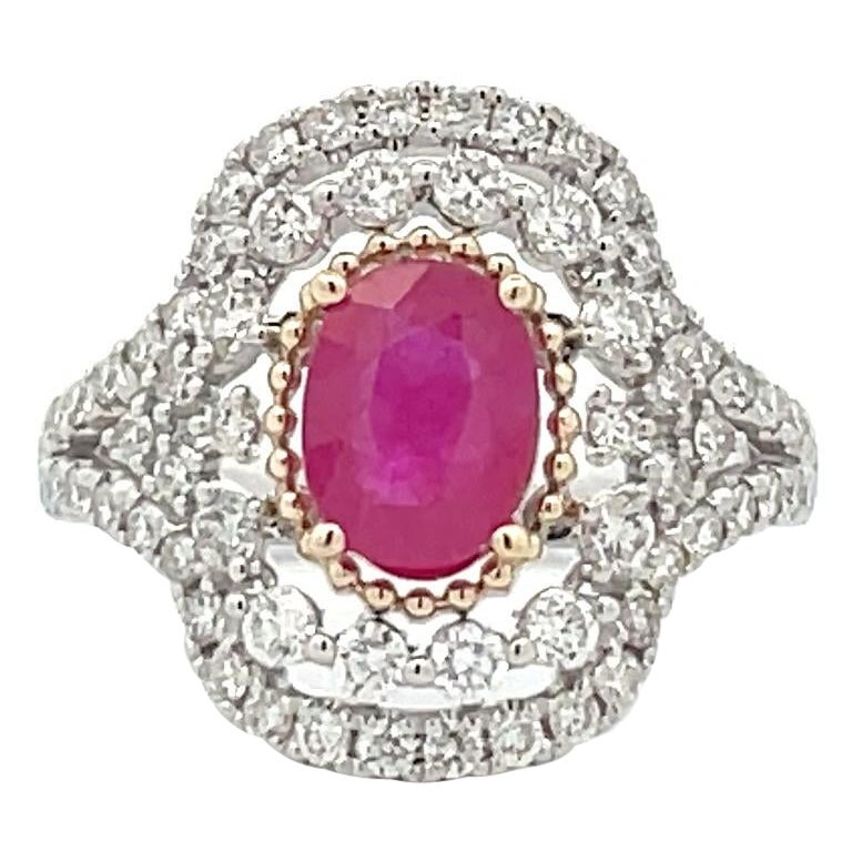 1.53ct Oval-cut Ruby Diamond Halo and Accent Cocktail Engagement Ring ...