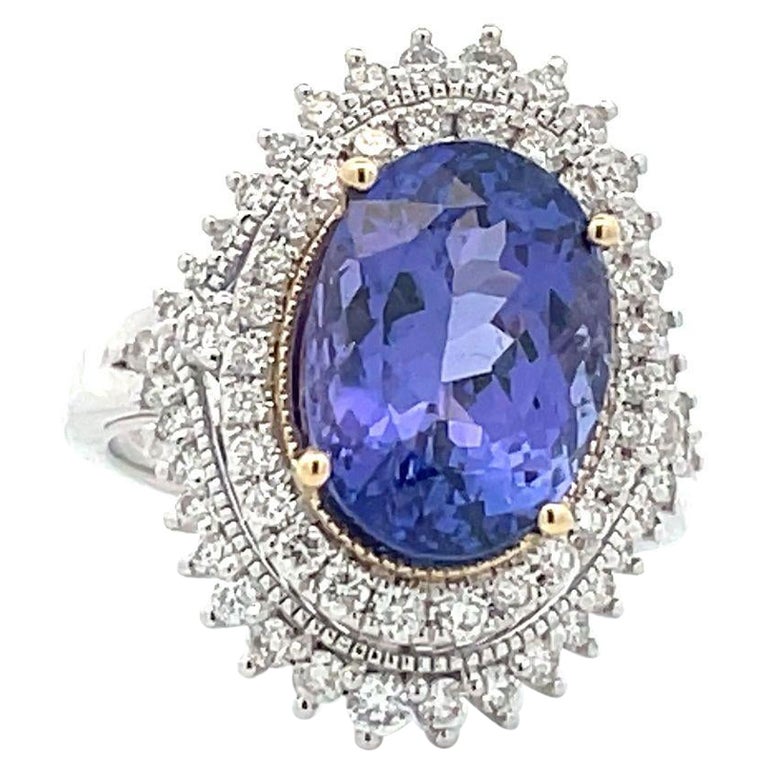 6.80ct Oval-Cut Tanzanite Double Diamond Halo Cluster Cocktail ...
