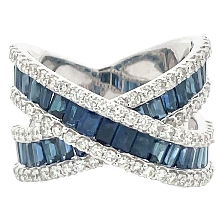 2.96 Ct. Criss-Cross Baguette-Cut Sapphire Statement Ring with Diamond ...