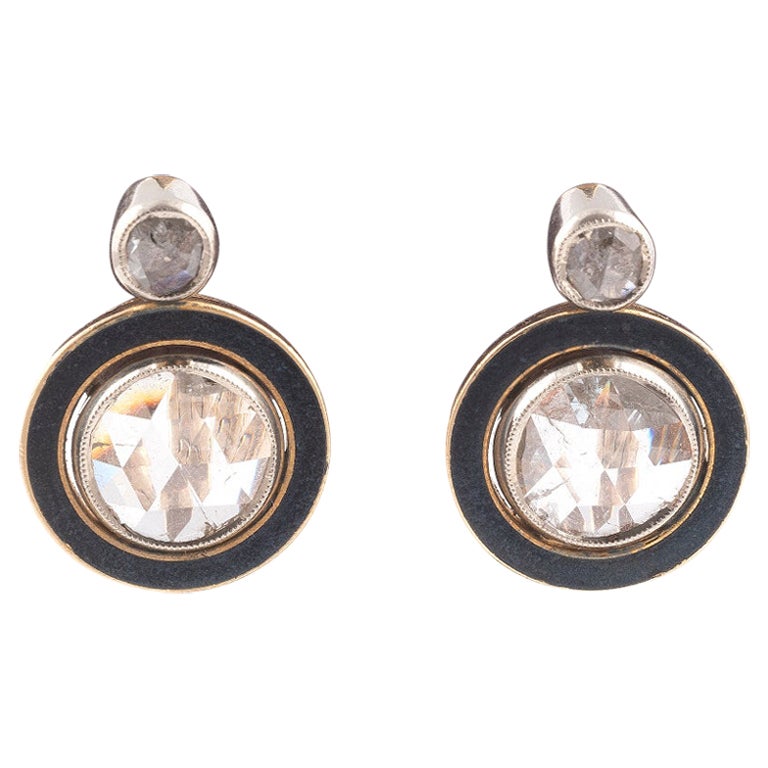 Antique Gold Large Rose Cut Diamond Earrings For Sale at 1stDibs