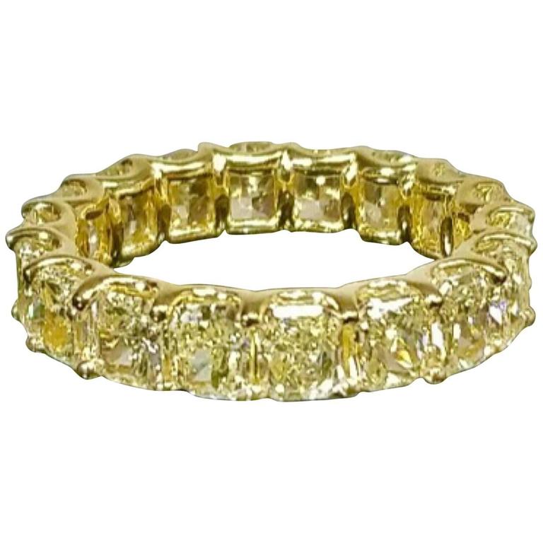 Fancy Vivid Radiant Yellow Diamond Gold Eternity Band Ring at 1stDibs ...