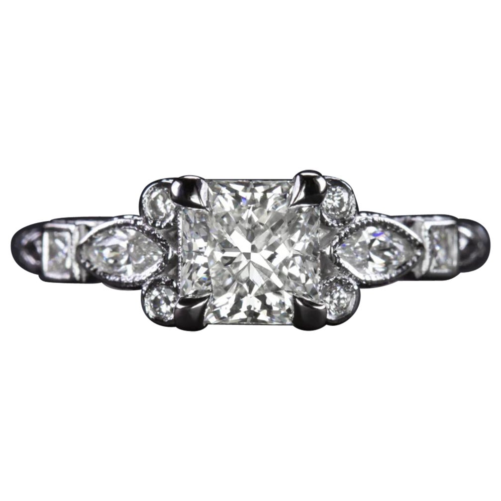 14k White Gold Princess Cut Diamond Ring For Sale at 1stDibs