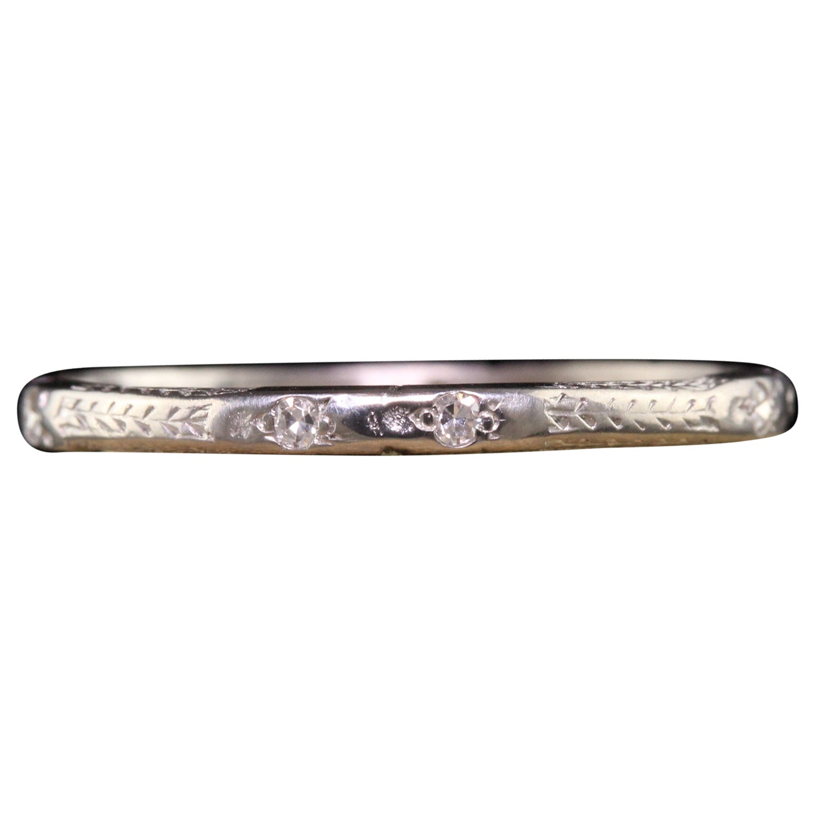 Antique Art Deco Platinum Single Cut Diamond Engraved Wedding Band For ...