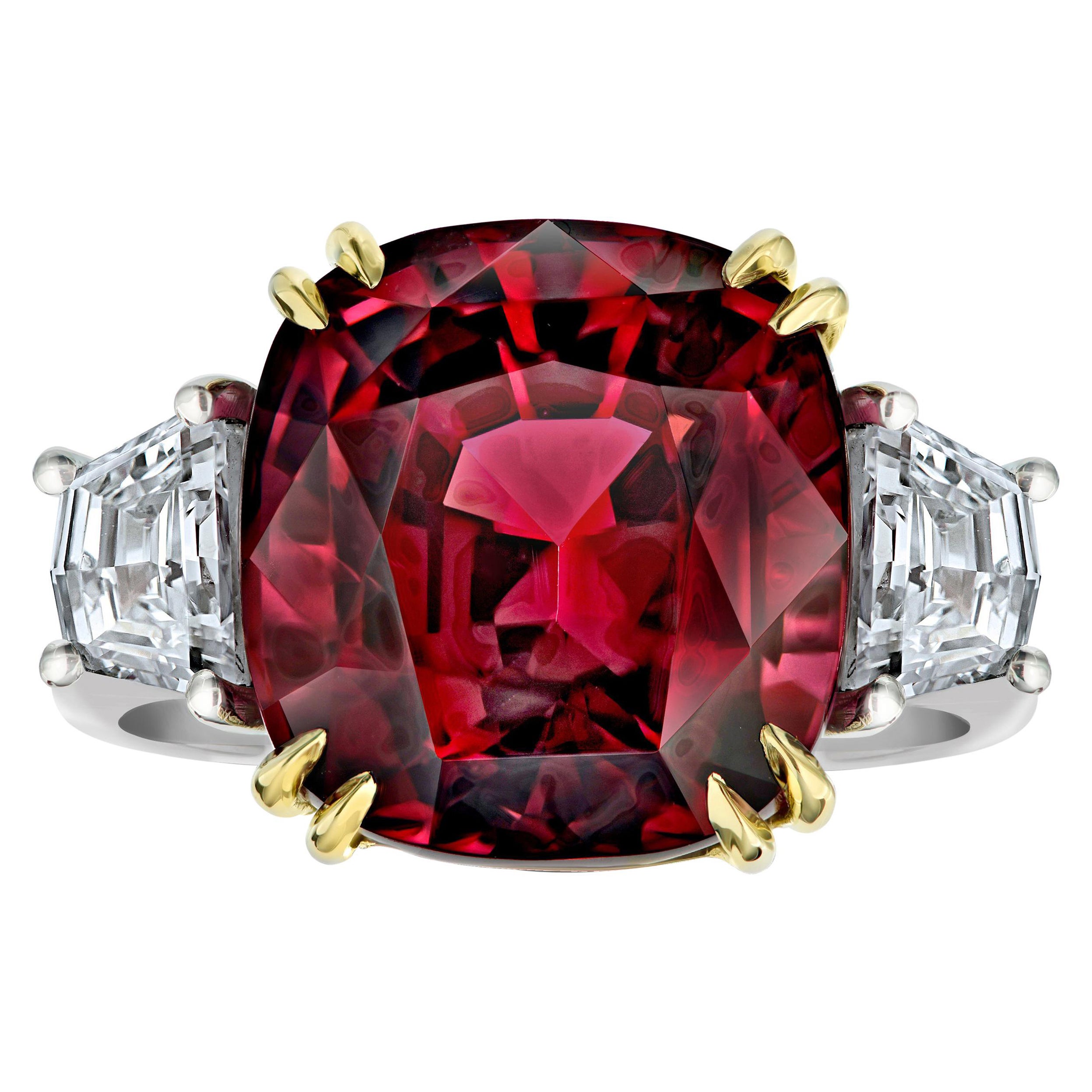 18.37 Carat Cushion Red Spinel and Diamond Platinum and 18K Ring For ...