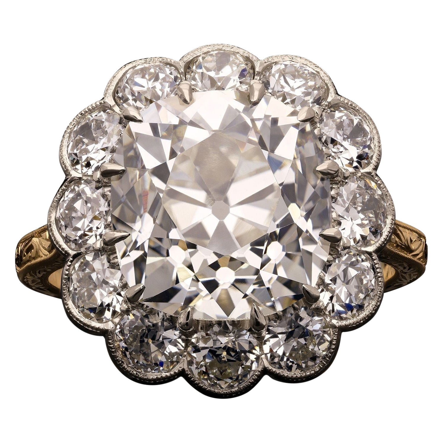 Edwardian 2.77 Carats Old European Old Mine Diamond Platinum 18 Kt ...