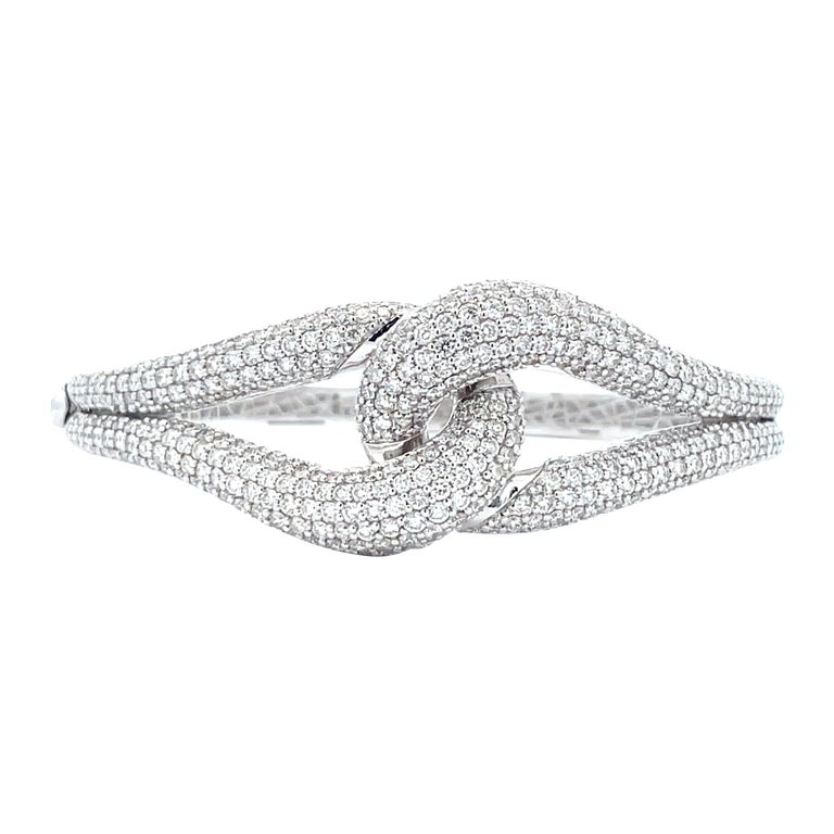 5.65 Carat Diamond Cluster Knot Bangle in 14k Gold For Sale at 1stDibs