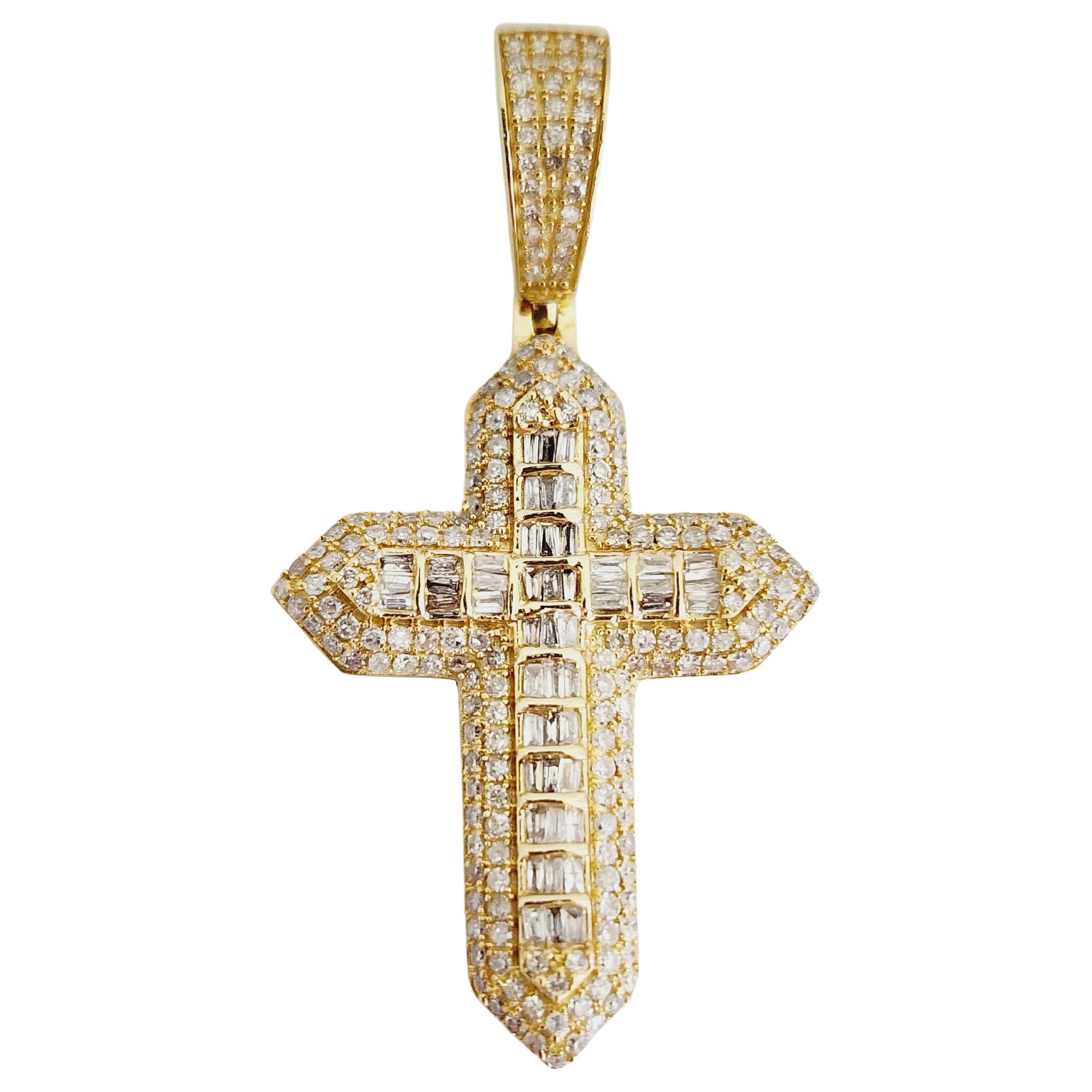 10.93 Carat Large Diamond 18 Karat Yellow Gold Cross For Sale at ...