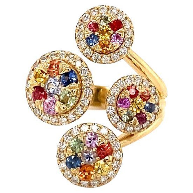 Multi-Color Sapphire Topaz and Diamond Yellow Gold Cocktail Ring at 1stDibs