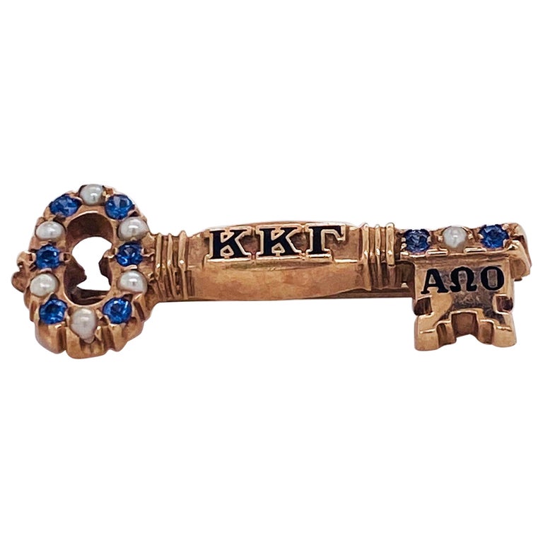 1976 Kappa Kappa Gamma Vintage Sorority Key Pin w Genuine Pearls and ...