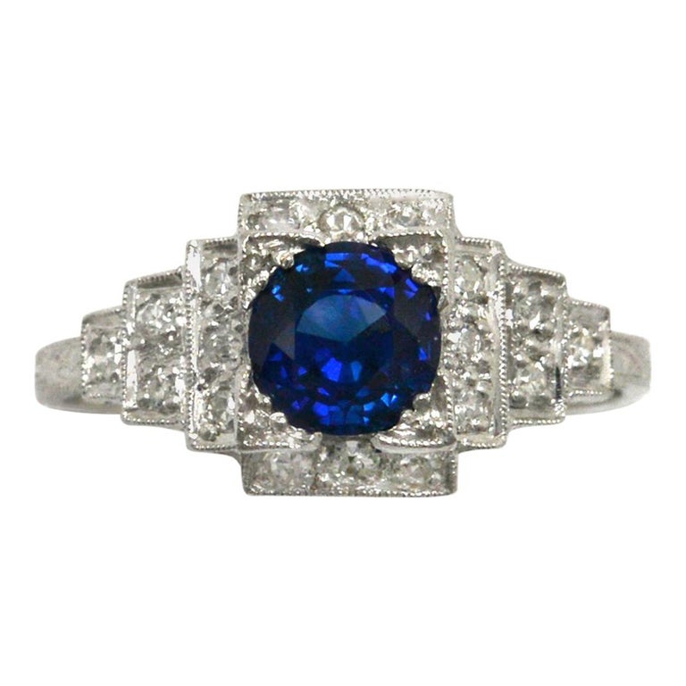 Art Deco Sapphire Staircase Engagement Ring For Sale at 1stDibs