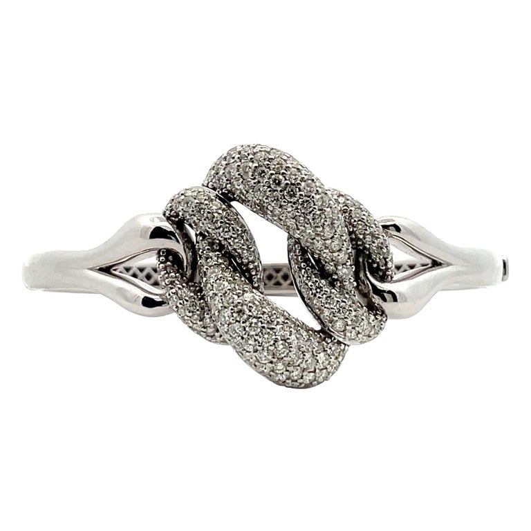 4.93ct, Diamond Cluster Knot Chain Link Bangle in 14k White Gold For ...