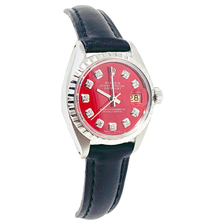 Rolex Montre Datejust 26 mm en cuir et diamants rouges, pour femmes ...