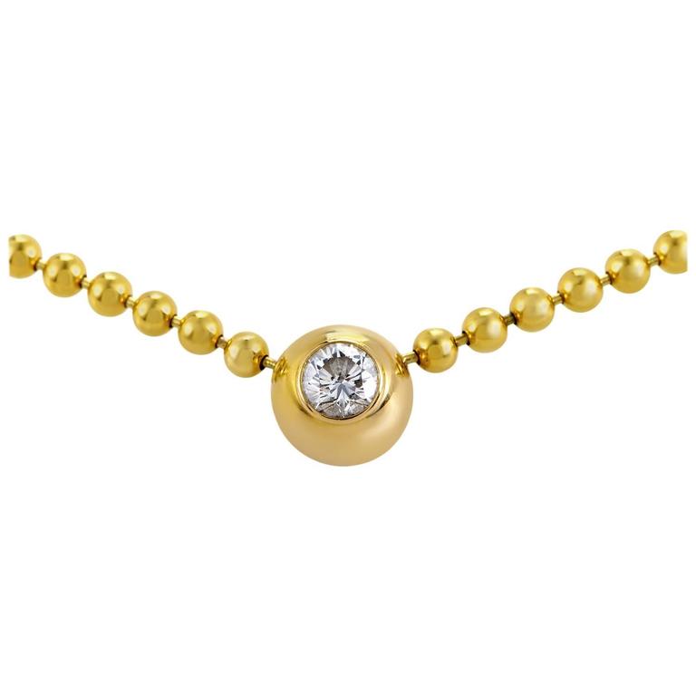 Cartier Diamond Gold Solitaire Choker Necklace at 1stDibs