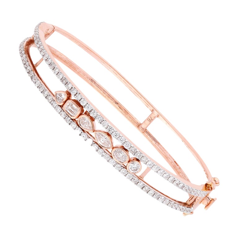 2.30 Carat SI Clarity HI Color Diamond Wedding Bangle Bracelet 14k Rose Gold For Sale at 1stDibs