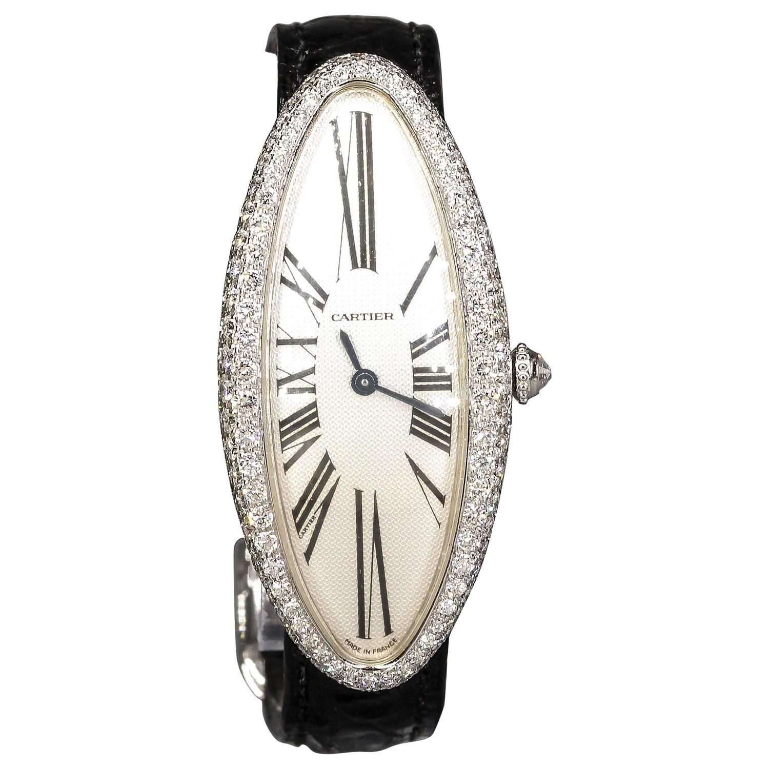Cartier Lady's White Gold Diamond Baignoire Allongee Wristwatch at 1stdibs