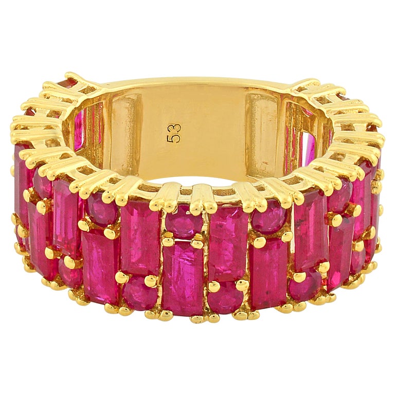 5.76 Carat Ruby Gemstone Band Ring Solid 14k Yellow Gold Handmade Fine ...