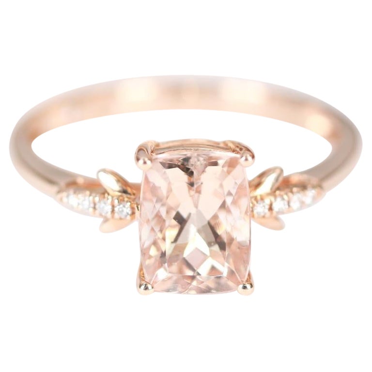 Classic Cushion-Cut Morganite with Round-Cut Diamond 14k Rose Gold Ring ...