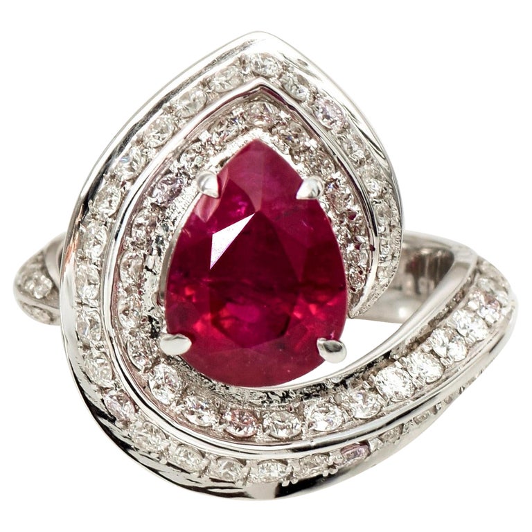 18k 3.15ct Pigeon Blood Red Ruby&Diamond Antique Art Deco Style ...