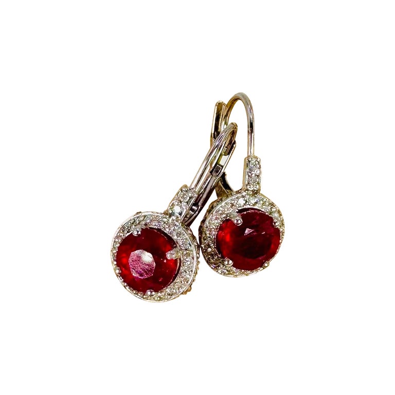 Huge Ruby Earrings with Natural Diamonds 14k White Gold Untreated Large ...