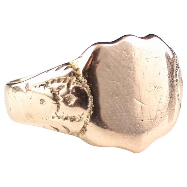 Chunky Antique 9k Rose Gold Signet Ring, Art Deco at 1stDibs