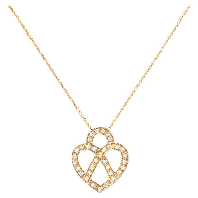 18 Carats Gold and Diamonds Necklace, Yellow Gold, Coeur Entrelacé ...