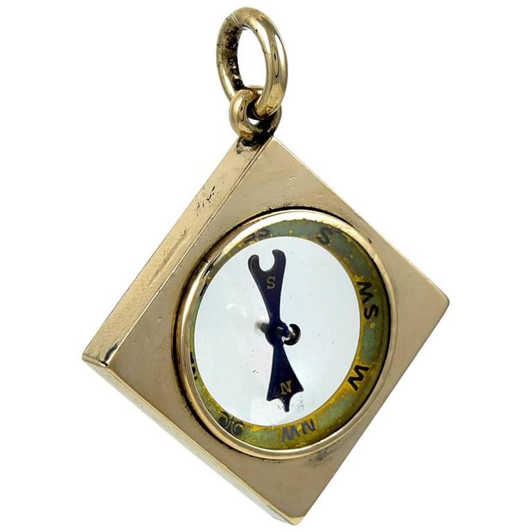 Antique Gold Compass Charm Pendant For Sale at 1stdibs