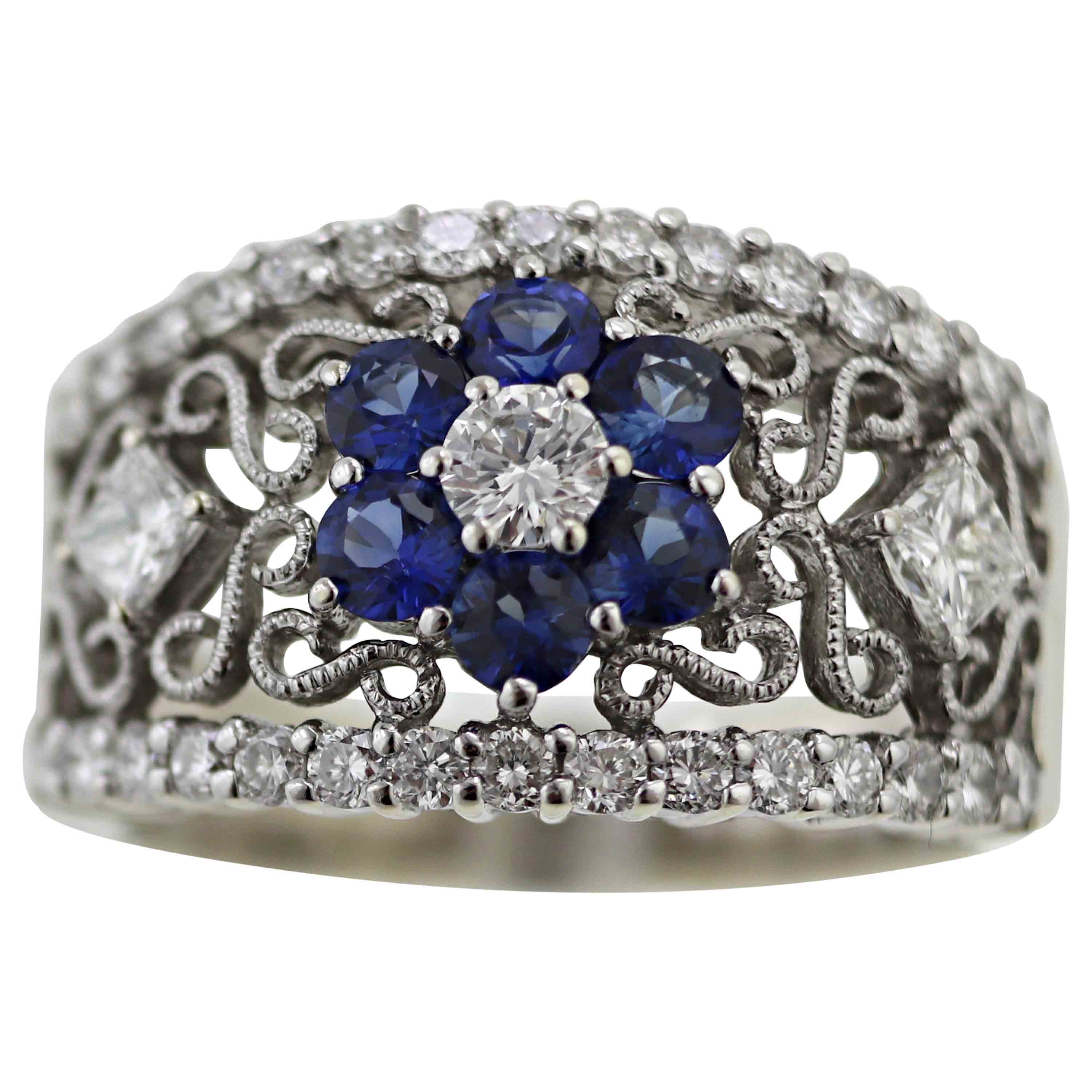 JCR 14K White Gold Sapphire Ring Size 9 at 1stDibs