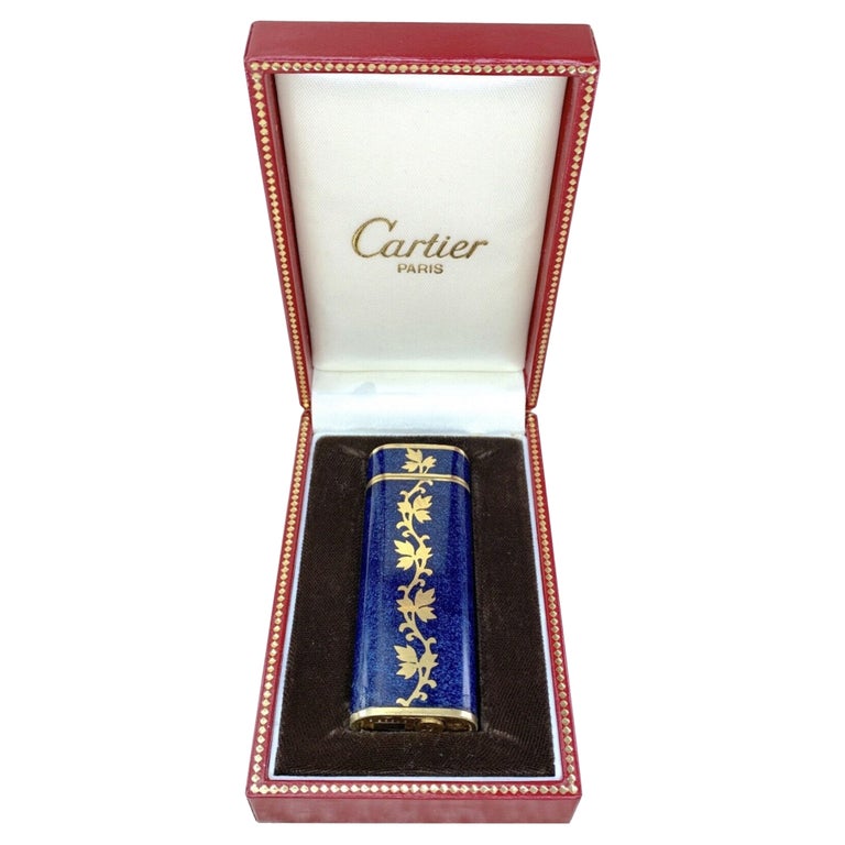 Vintage Le Must de Cartier Rare Blue Lacquer and 18K Gold Flower ...