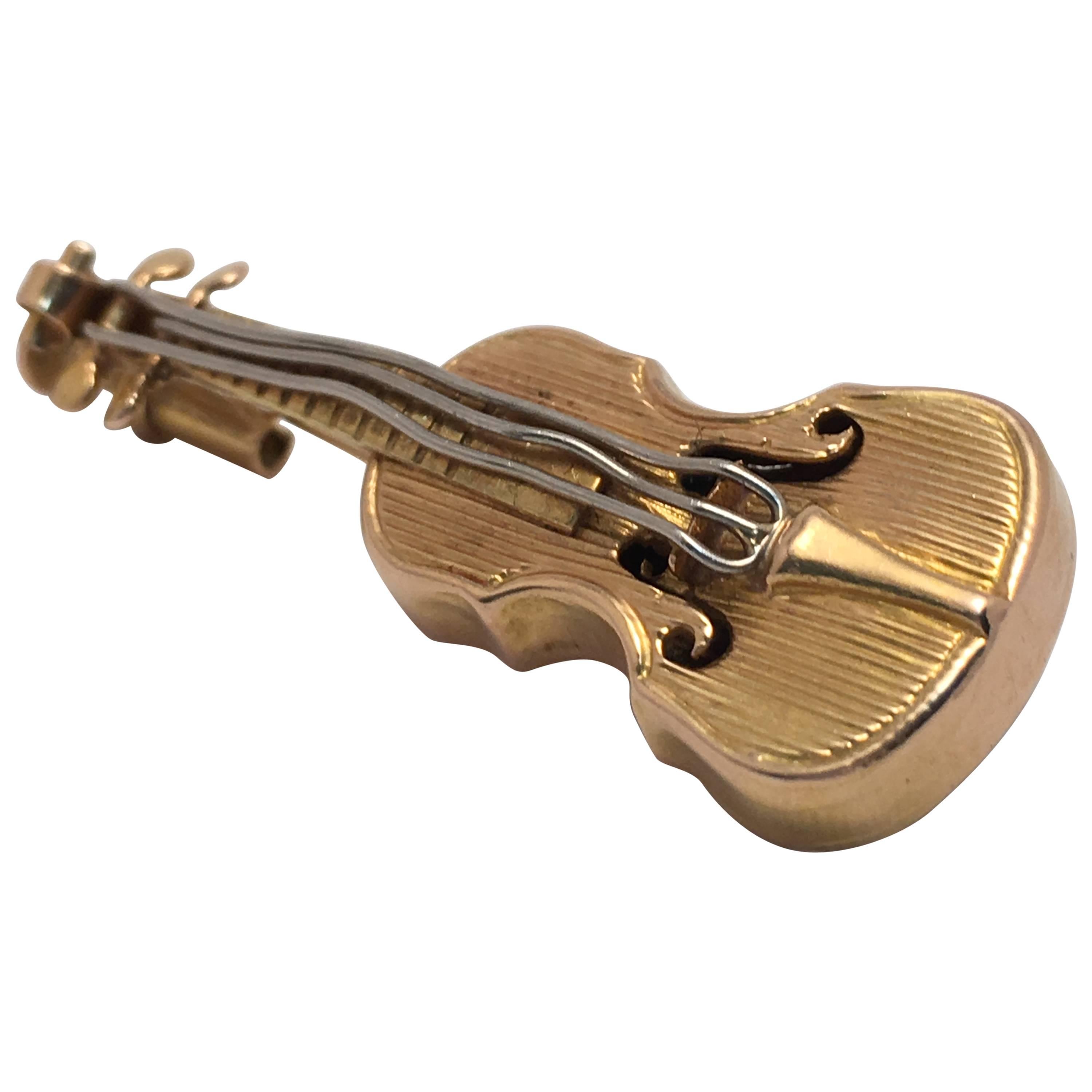 Gold Violin Brooch For Sale at 1stDibs
