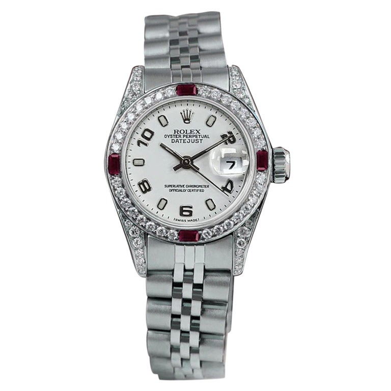 Rolex 26mm Datejust White Dial Diamond and Ruby Bezel Stainless Steel ...