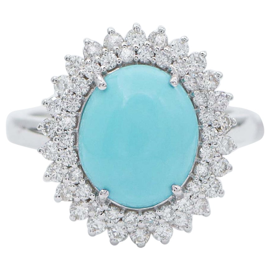 Sleeping Beauty Mine Turquoise Diamond Cluster Ring in 18 Karat White ...
