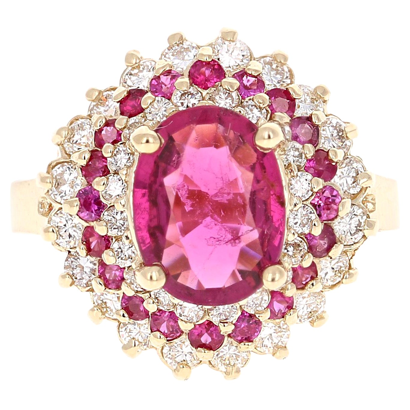 Contemporary 18 Carat Yellow Gold Tourmaline Sapphire and Diamond Halo ...