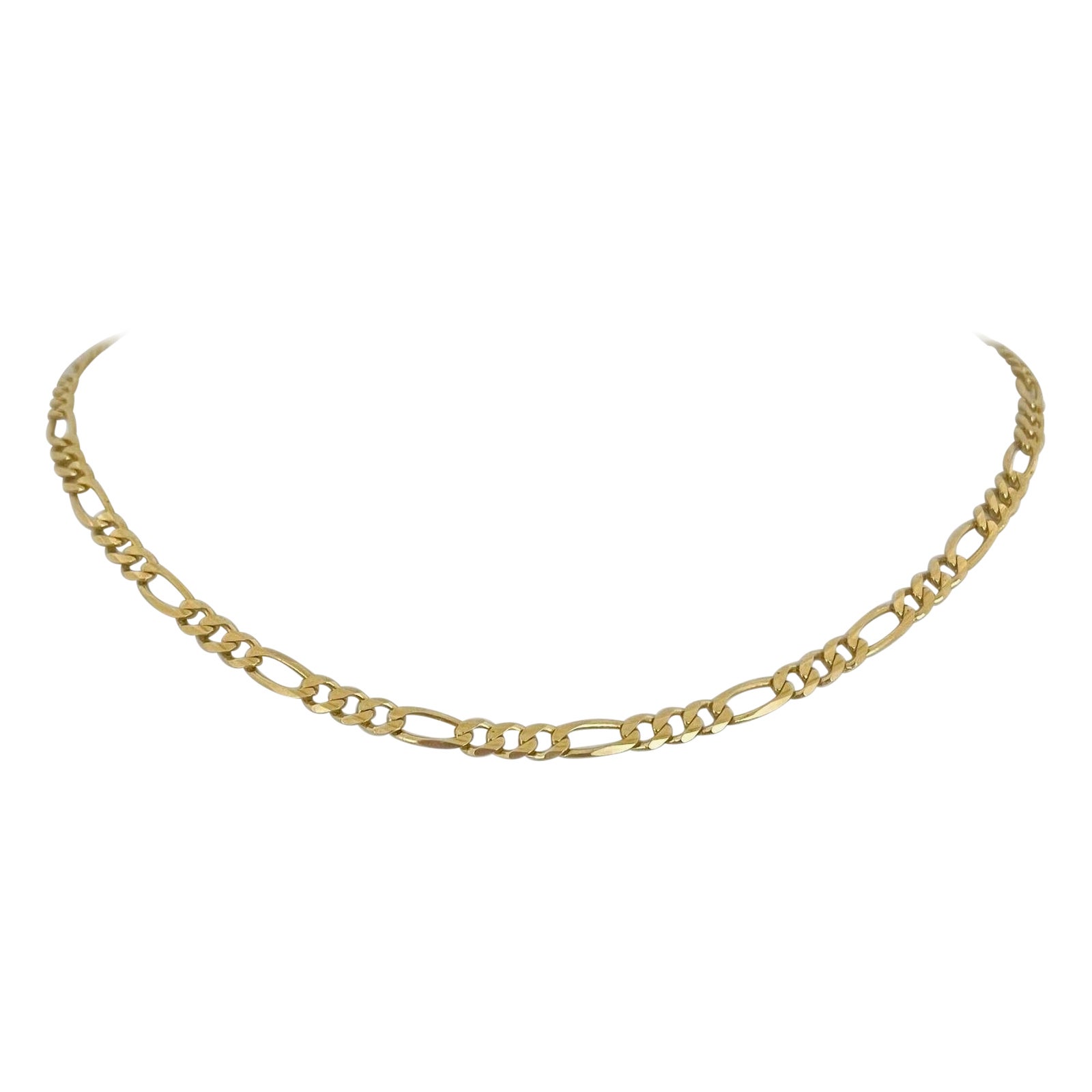 14 Karat Yellow Gold Solid Heavy Figaro Link Chain Necklace, Italy For ...