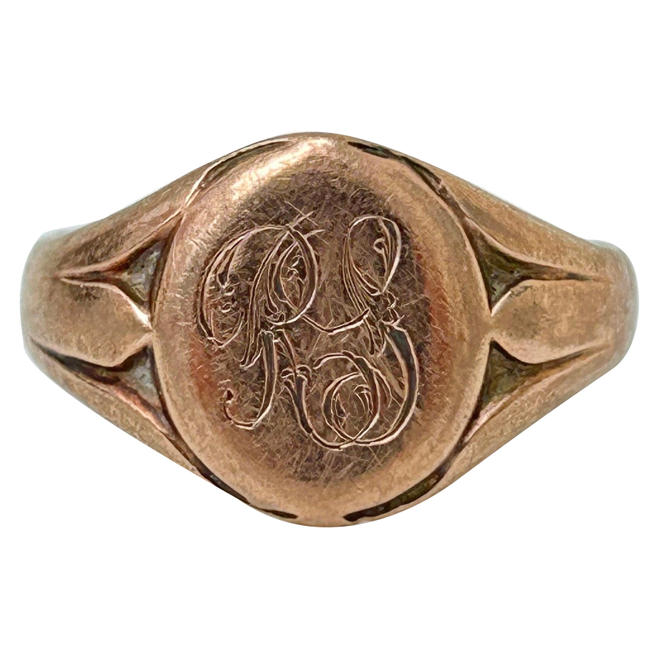 Edwardian 9 Carat Rose Gold Decorative Signet Ring at 1stDibs