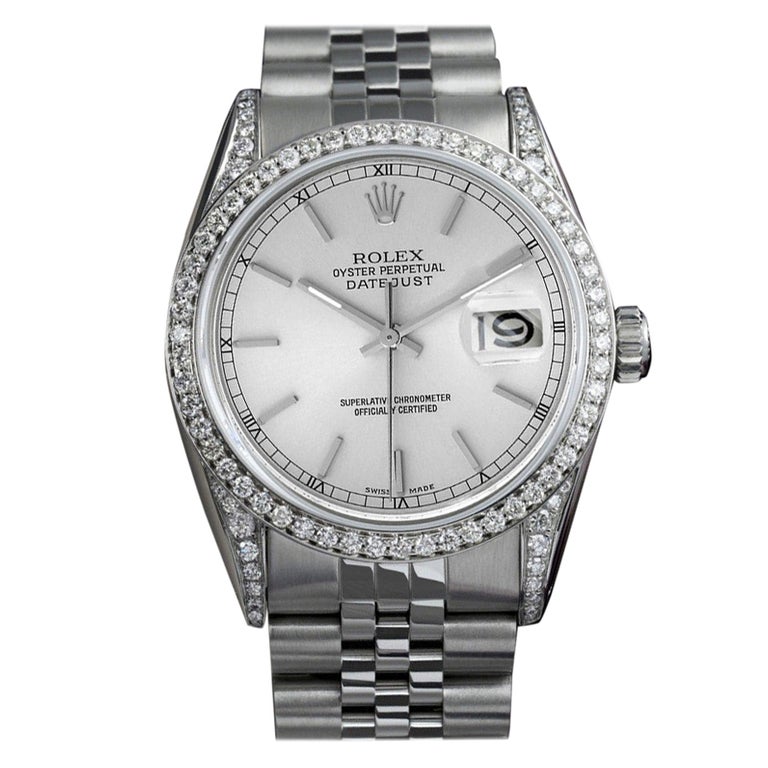Rolex Datejust Silver Dial Stainless Steel Jubilee Watch Diamond Bezel ...