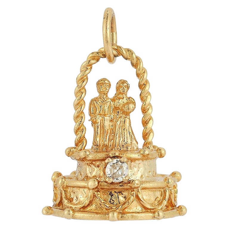 Vintage 14k Gold and Diamond Bride and Groom Wedding Cake Topper Charm ...