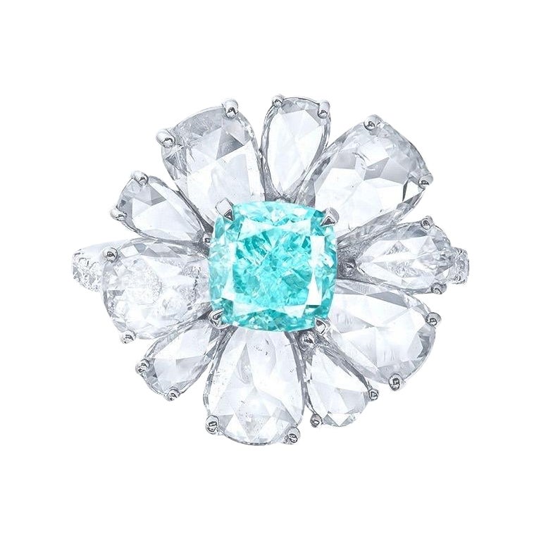 Emilio Jewelry Gia Certified 1.50 Carat Greenish Blue Diamond Ring For Sale at 1stDibs