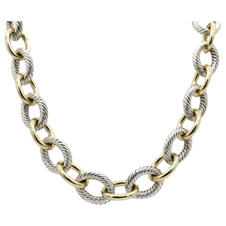 David Yurman 18k Gold Sterling Silver Large Oval Chain Link Necklace ...